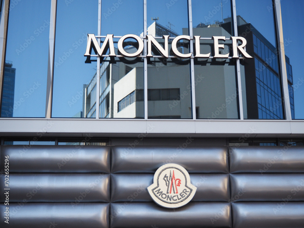 TOKYO, JAPAN - January 4, 2024: Sign on the front of Moncler Tokyo ...