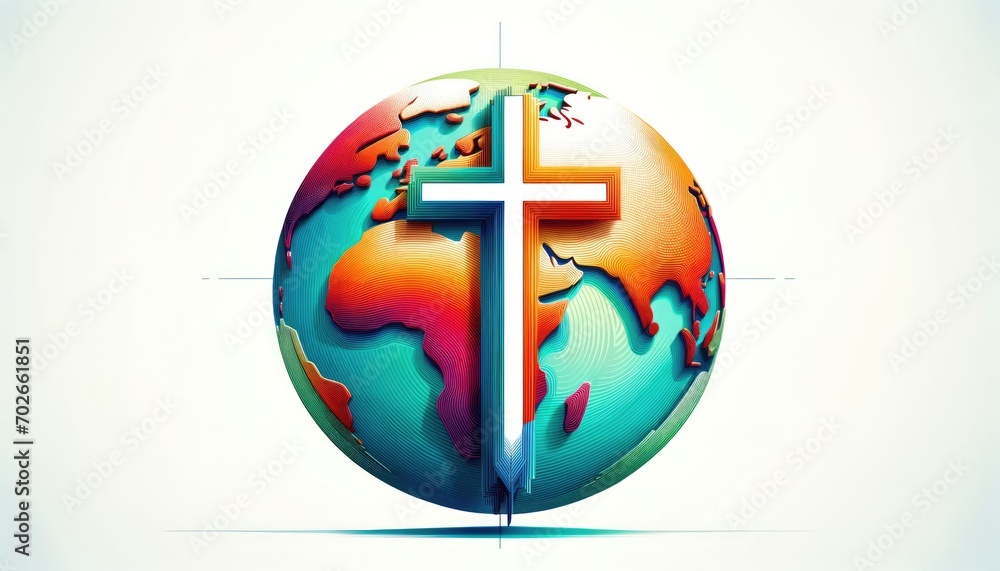 Religious global mission: Spreading the word. Christian cross on the ...