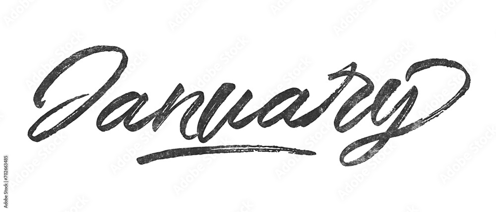 Month January written in brush script font with marker ink effect ...