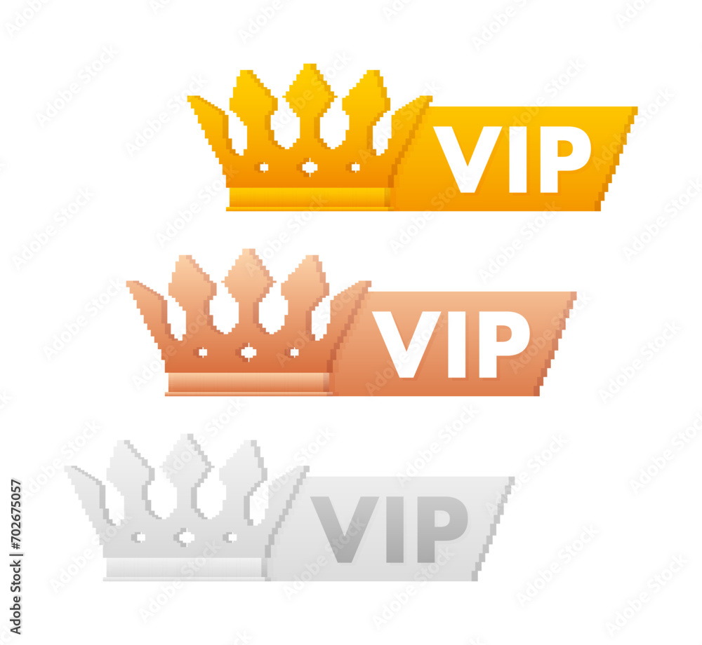 Set of Three VIP Crown Badges in Golden, Bronze, and Silver Colors for ...