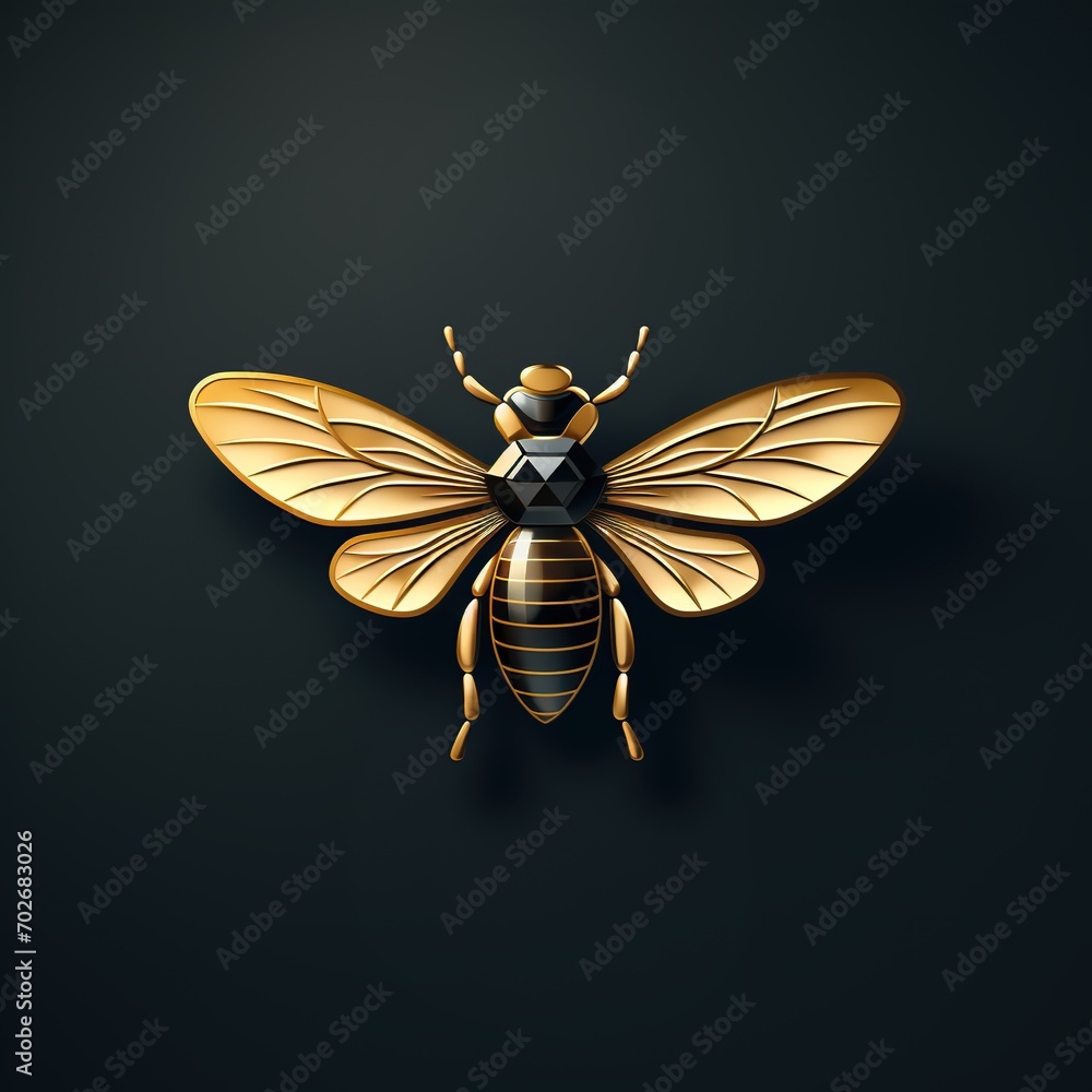 logo emblem symbol with gold bee on an isolated dark background. Label ...