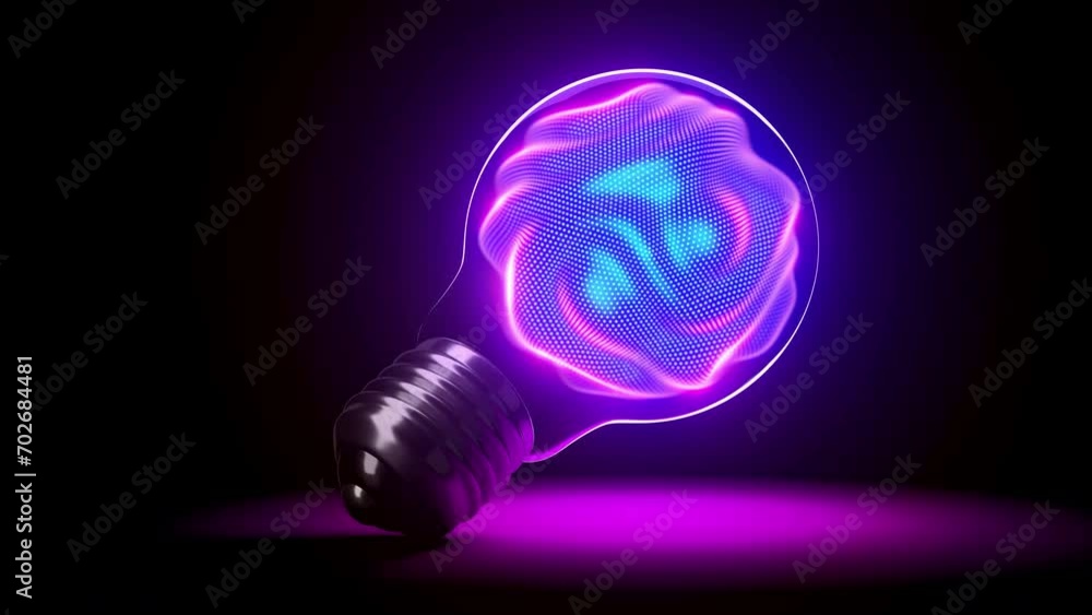 Neon glow of neon 3D sphere with moving waving pixelated surface inside ...