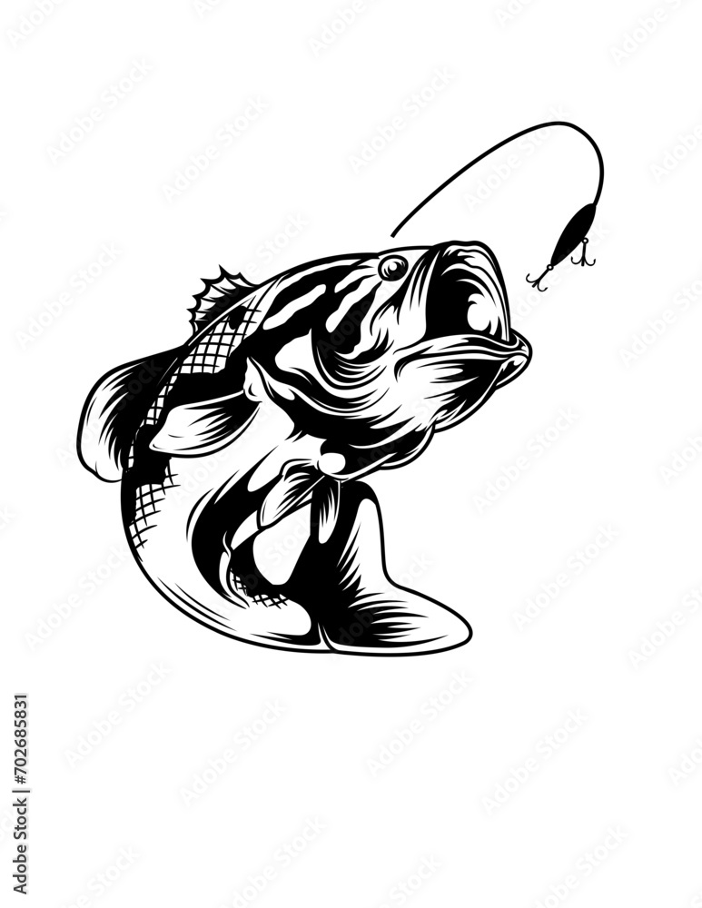 Bass Fish Illustration, Bass Fishing Clipart, Angler Dad Cutfile, Fresh ...