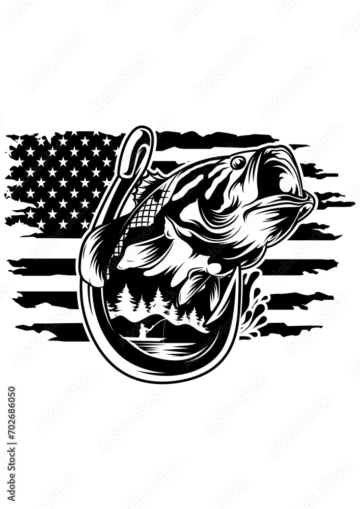 US Angler Bass Fish Vector , Fishing Clipart, Fresh Water Fish Cutfile ...