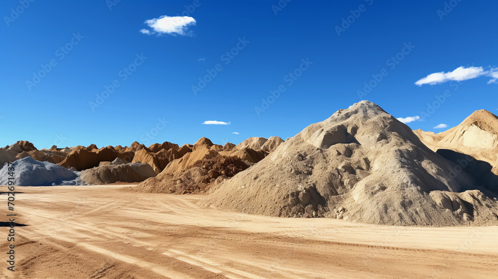 Pristine Sand Heaps in a Quarry Under a Clear Sky: A Testament to ...