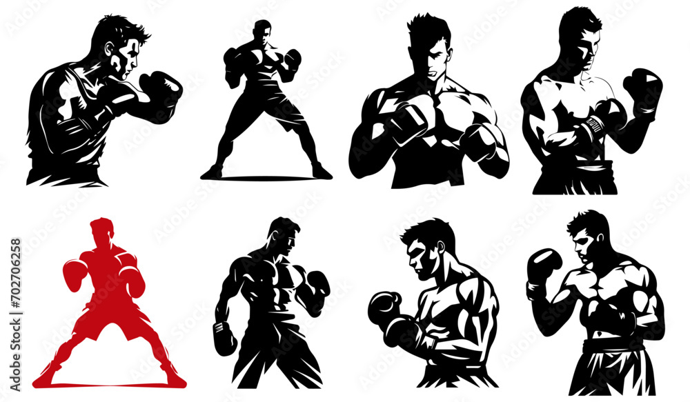 Vector silhouette drawing of boxers in different poses Stock Vector ...