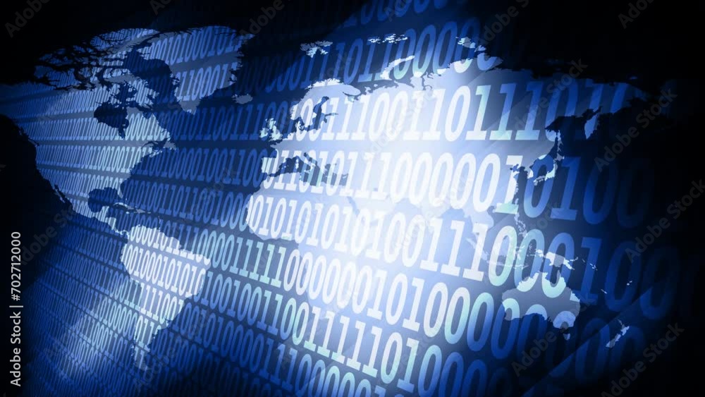 Algorithm lines of binary code and world map revealing cyber security, cyber crime, and ...