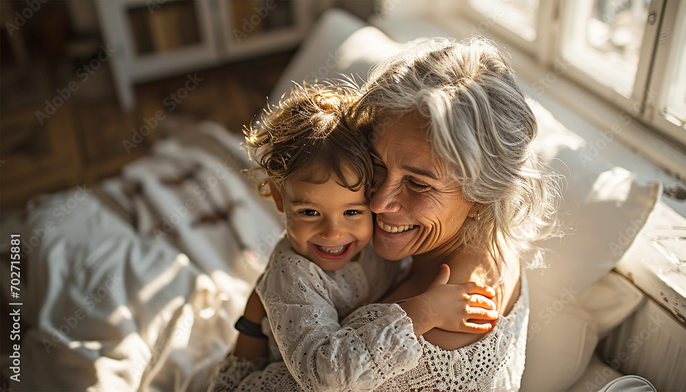 Loving hug understanding old grandma embracing little boy comforting ...