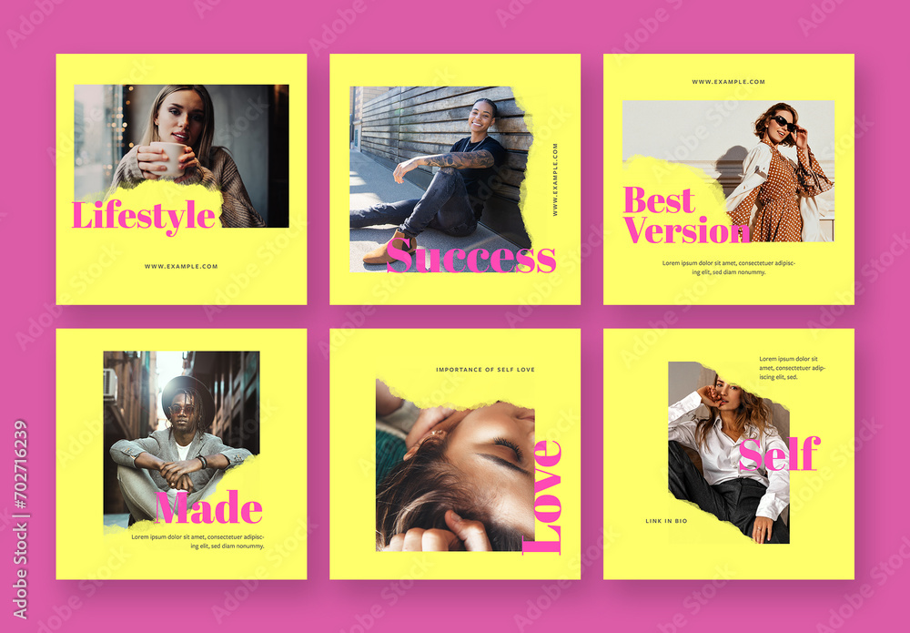 Minimal Social Layouts With Yellow Accent and Torn Paper Effect Stock ...