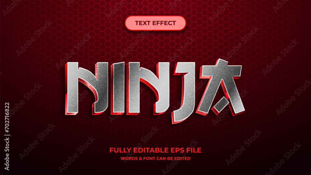 Ninja 3D text effect editable modern lettering typography font style ...