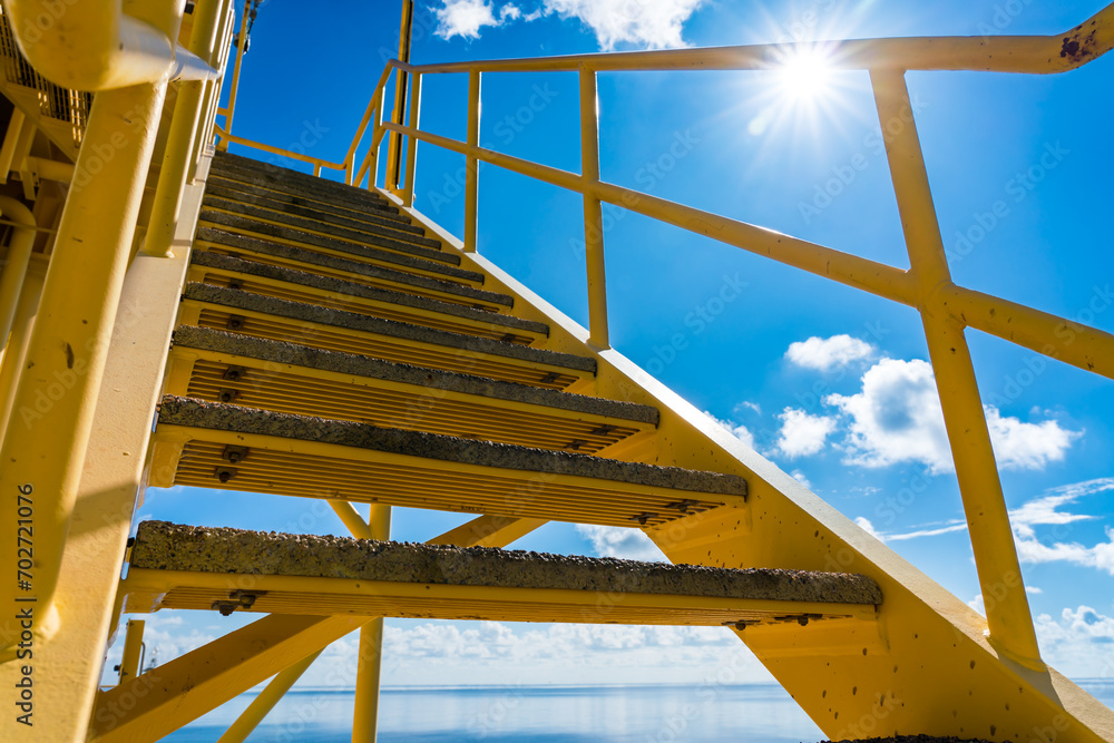 Construction stair walking up and down, Offshore oil and gas platform ...