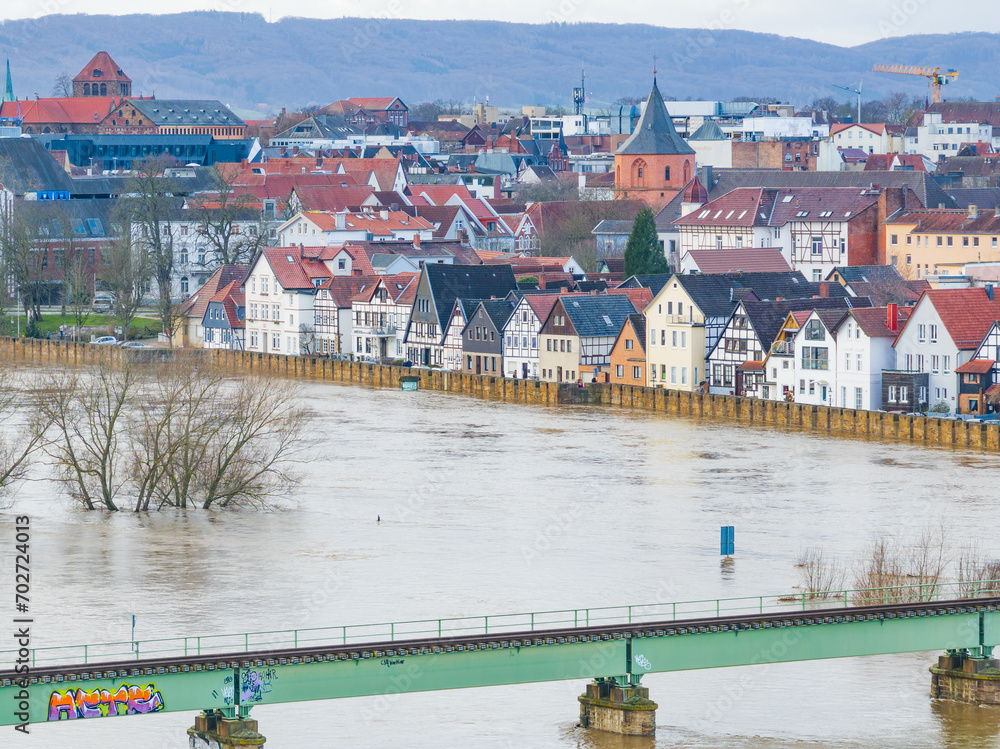 hochwasser, weser, minden, wasser, landschaft, überschwemmung ...