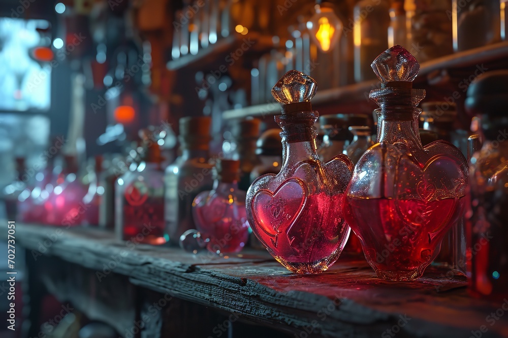 Alchemist's Romance: Heart-Shaped Potion Vials, AI-Generated Art, Made ...