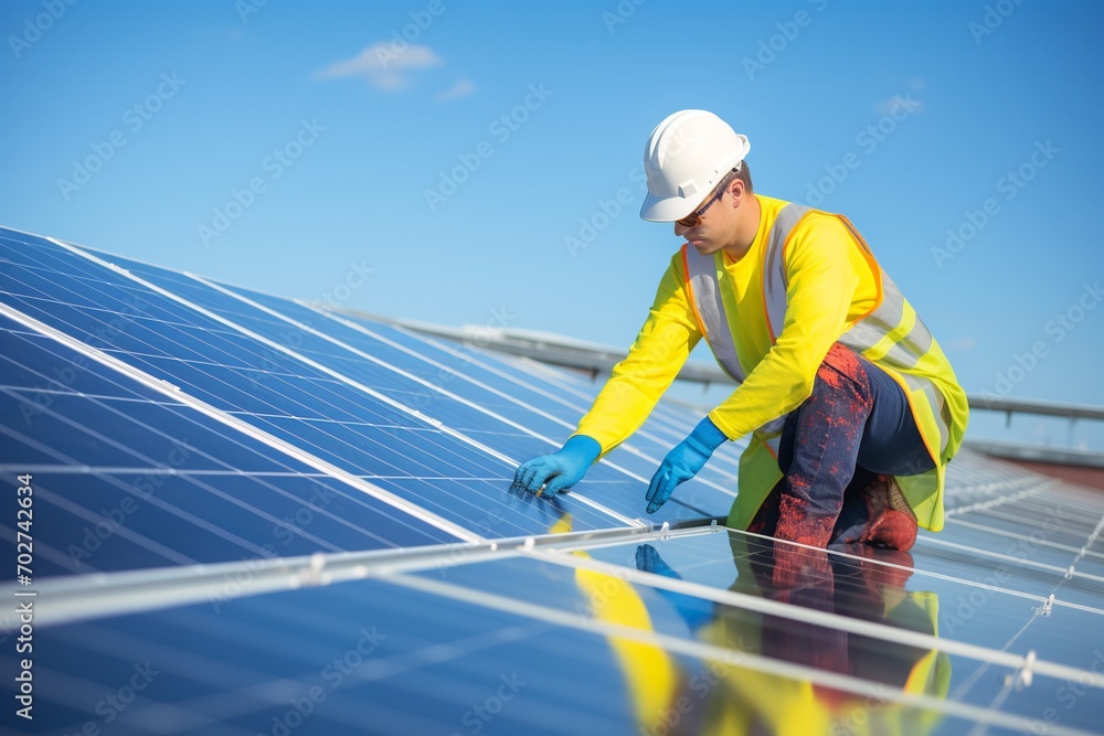a dedicated technician replacing parts on a solar panel setup [with a ...