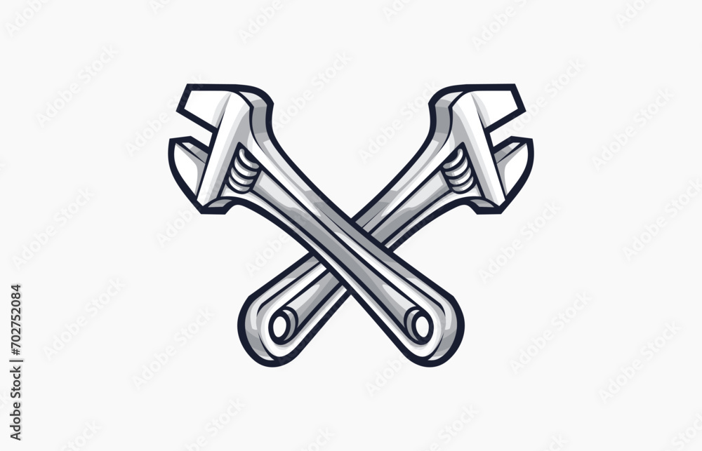 Crossed Adjustable monkey wrench, monkey spanner icon for graphic design of logo, emblem, symbol ...