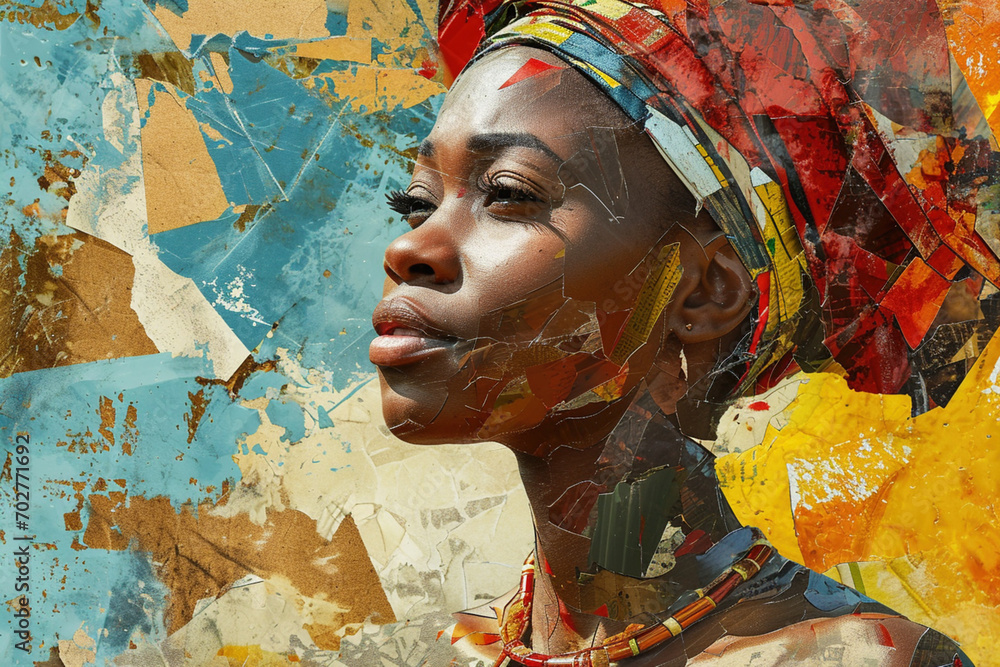 A portrait of an African hungry woman with a sad tired expression made ...