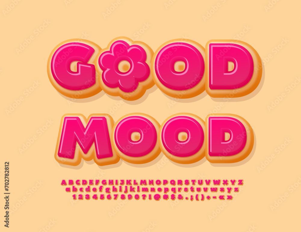 Vector motivation card Good Mood with decorative Flower Donut. Sweet ...