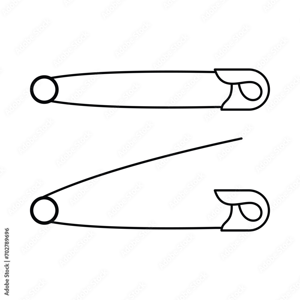 open and closed safety pin flat vector illustration logo icon clipart Black silhouette of a open ...