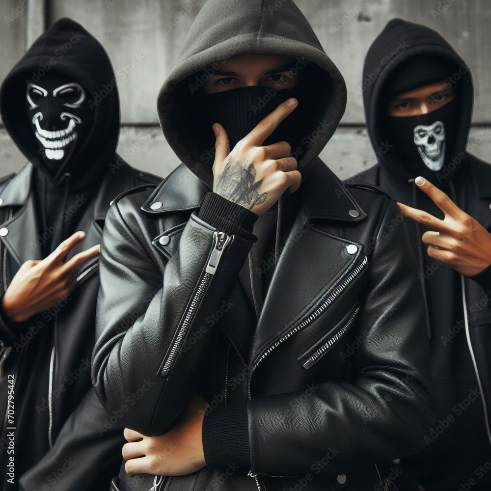 Gang members with guns, doing gang signs, wearing ski masks, balaclavas ...