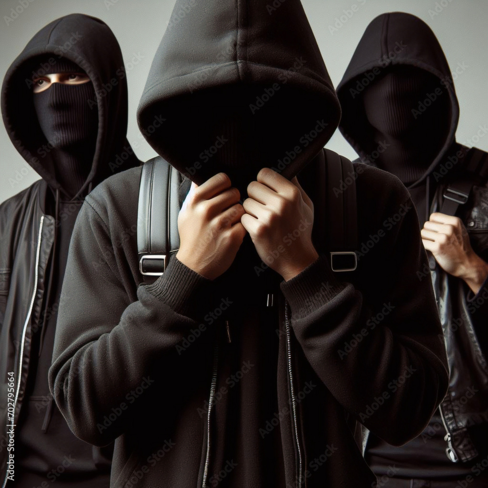 Gang members with guns, doing gang signs, wearing ski masks, balaclavas ...