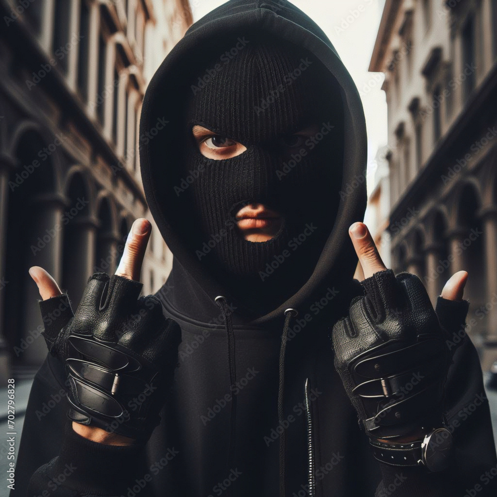 Gang members with guns, doing gang signs, wearing ski masks, balaclavas ...