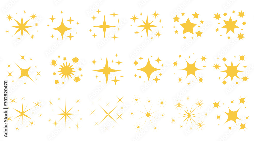 Set of gold star shapes. Retro futuristic sparkle icons collection. Vector set of Y2K style ...