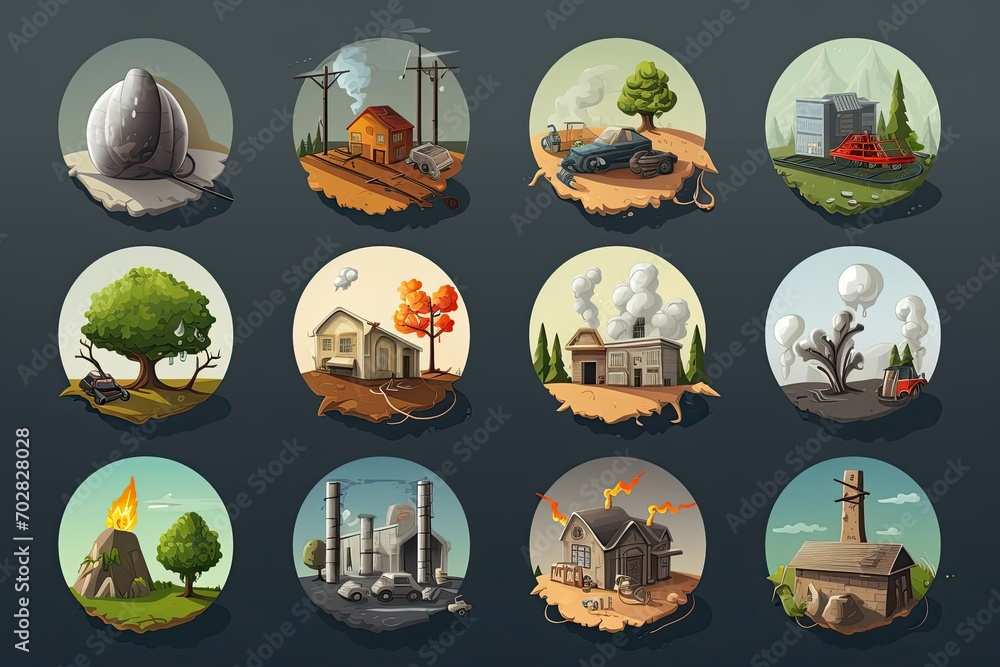 A set of pictures. Disaster concept. Natural disasters isometric set ...