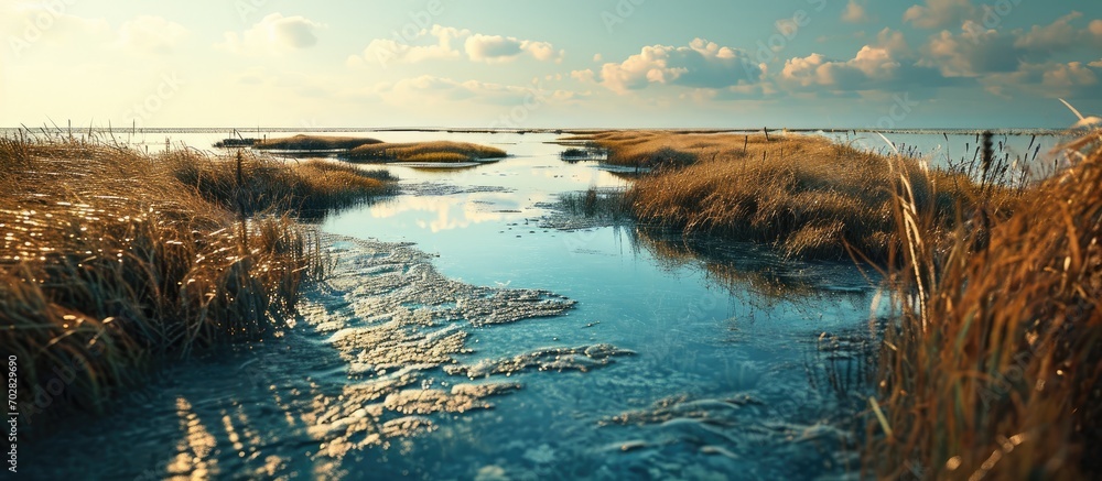 Hydrogen sulfide stagnant salt marsh Gas turns turbid blue in water on ...