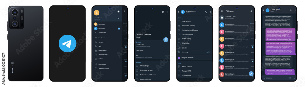 Telegram mockup in Xiaomi Redmi11T. Telegram logo. Set telegram screen ...