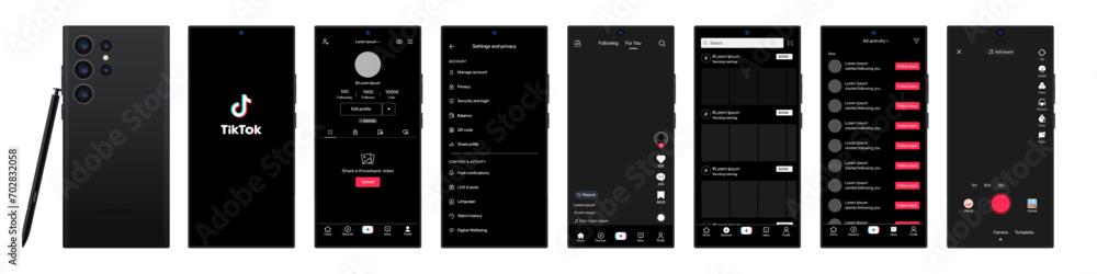 Tik Tok design in Samsung galaxy s23 ultra. Tik Tok screen social media ...