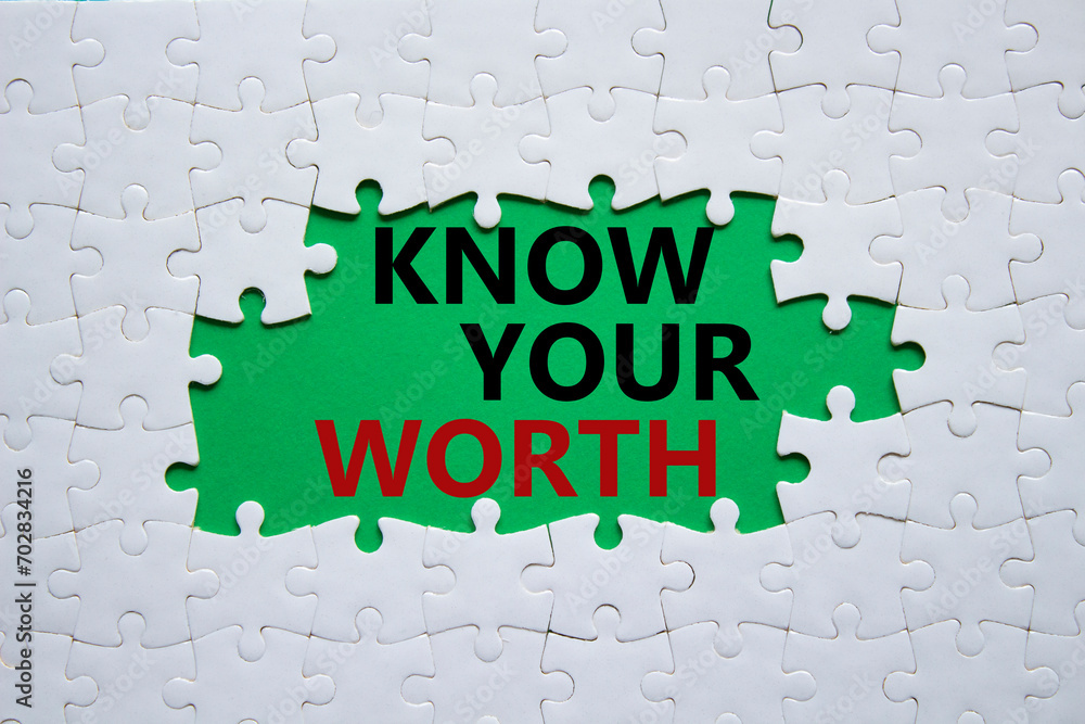Know your worth symbol. Concept words Know your worth on white puzzle ...