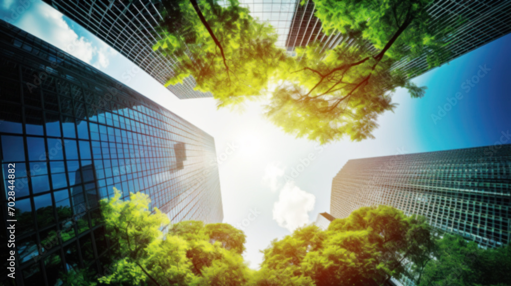 Eco-friendly building in the city, modern building reflects nature and ...