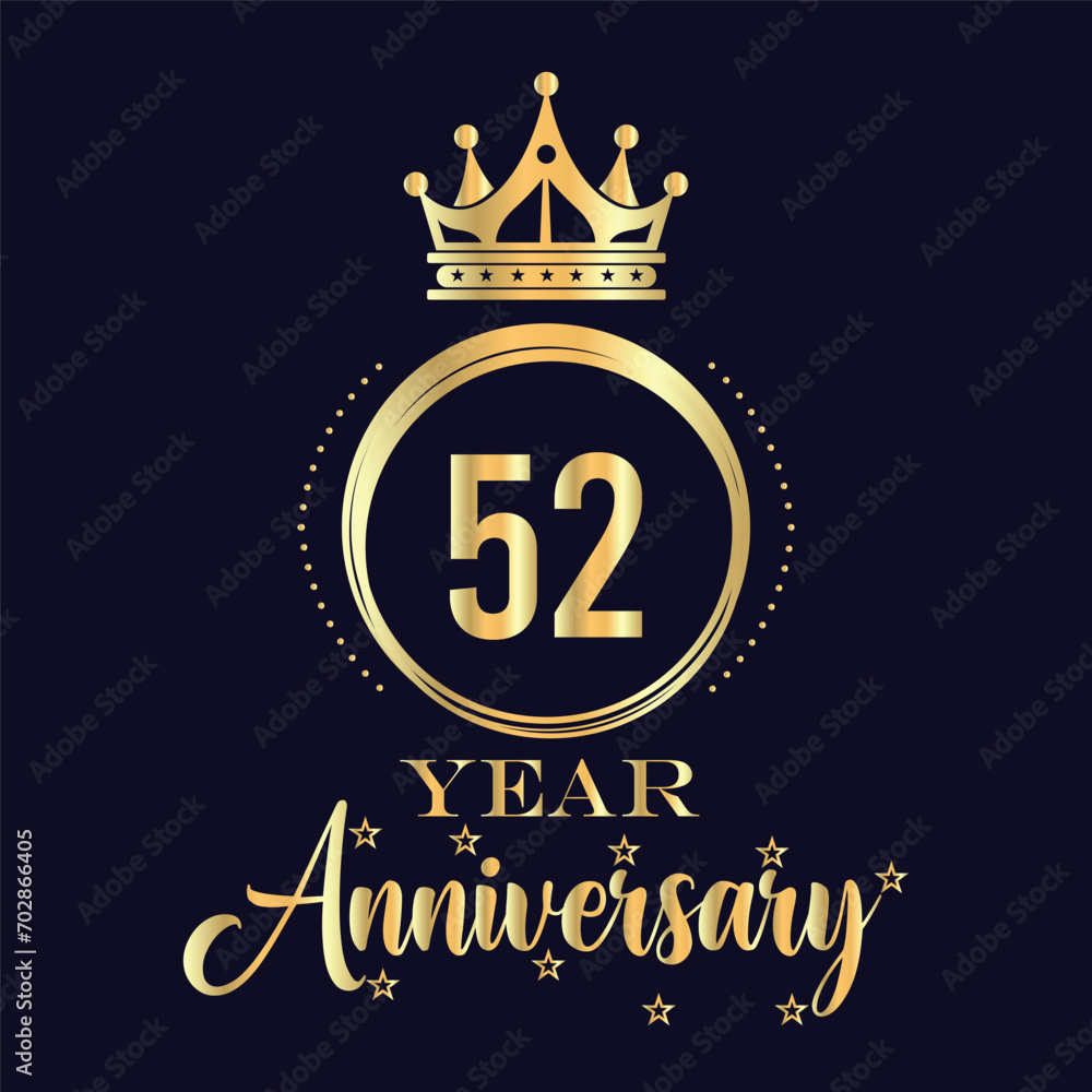 52 years anniversary design with crown template. Vector and ...