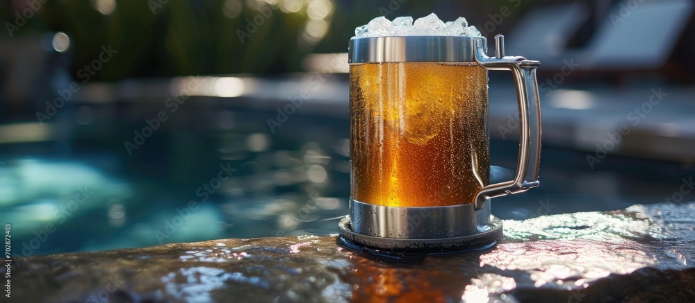 Pool party with a Stanley stainless steel beer mug that keeps drinks ...
