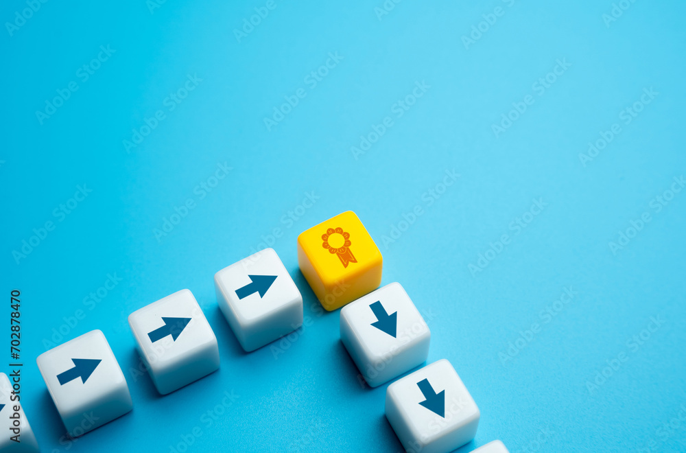 Reach milestone. Gain recognition and fame. Metaphor for achieving a ...