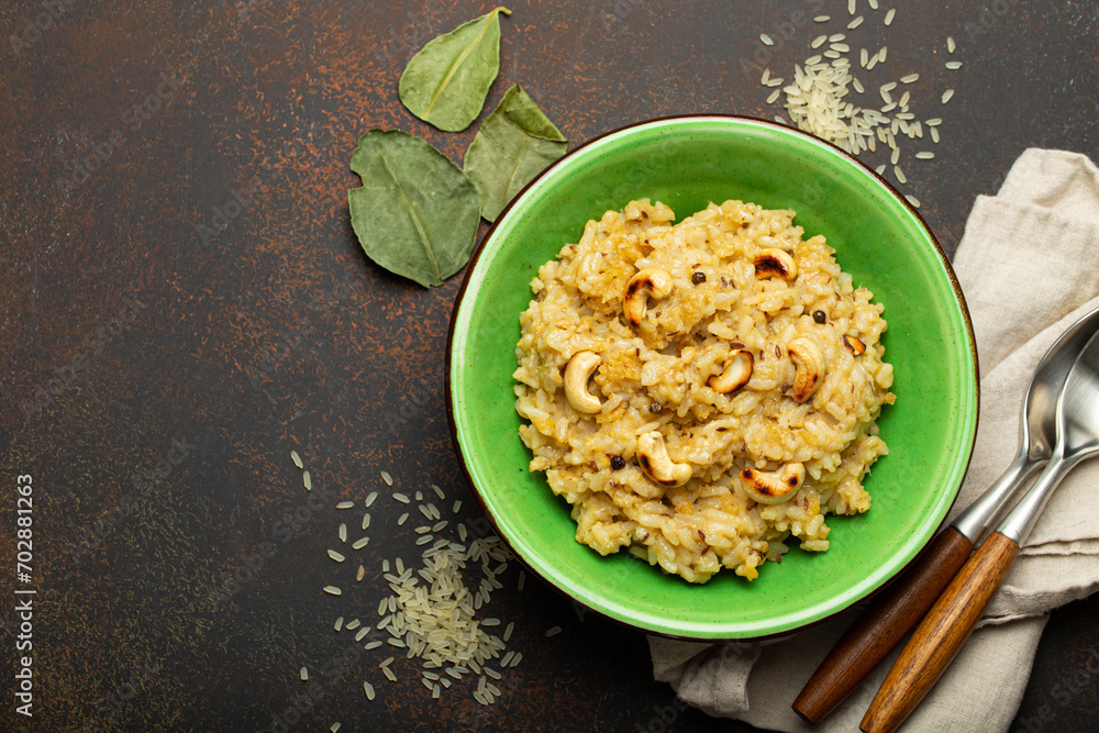 Ven Pongal (Khara Pongal), traditional Indian savoury rice dish made ...