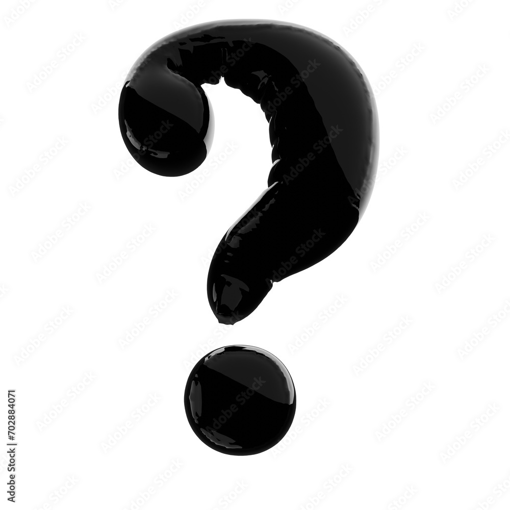 3D Inflated question mark symbol balloon in black latex, isolated on ...