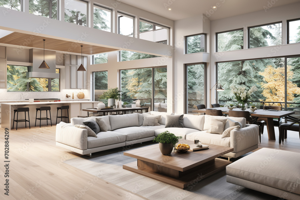 Beautiful living room interior in new luxury home with open concept ...