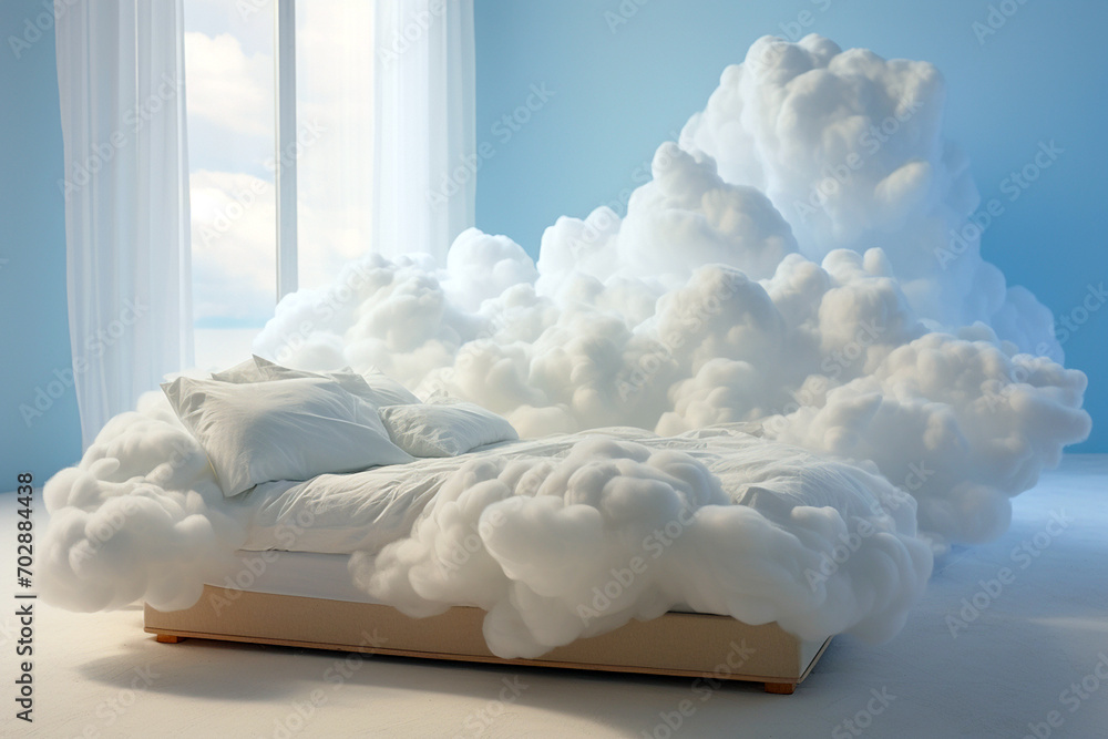 A bed made of clouds as a symbol of good sleep, sweet dreams, mental ...