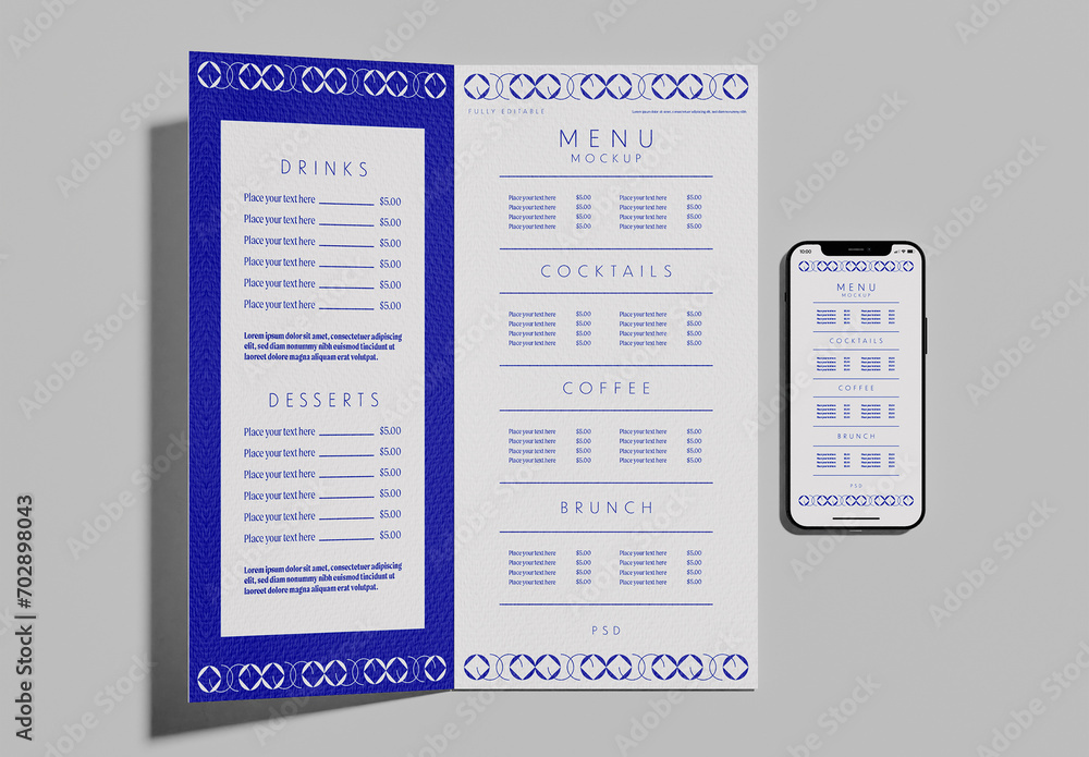 Top View of Menu with Smartphone Mockup Stock Template | Adobe Stock