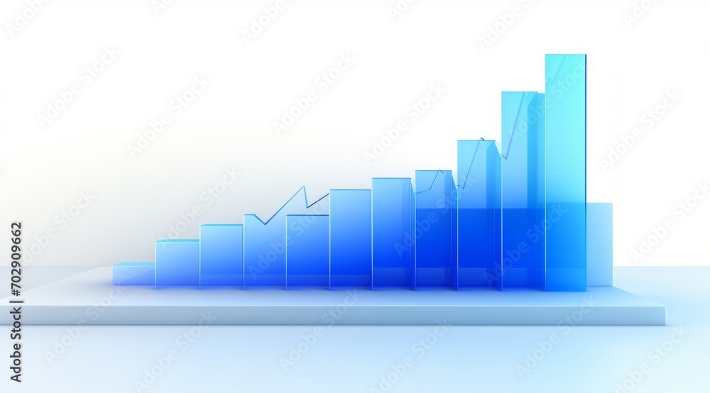Blue acrylic arrow bar graph on a white isolated background. Blue chart ...