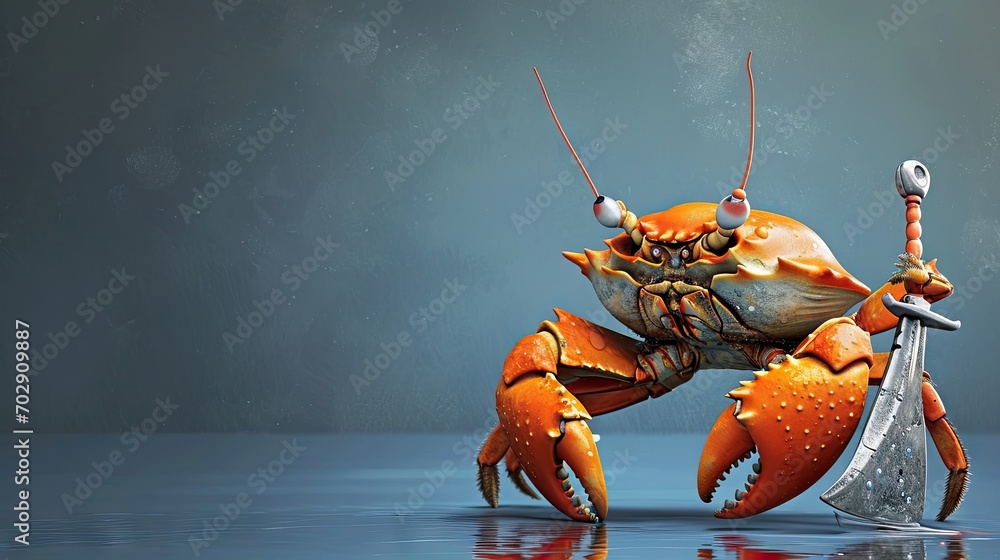 a picture of a crab with a sword and a sword in it's claws, on a ...