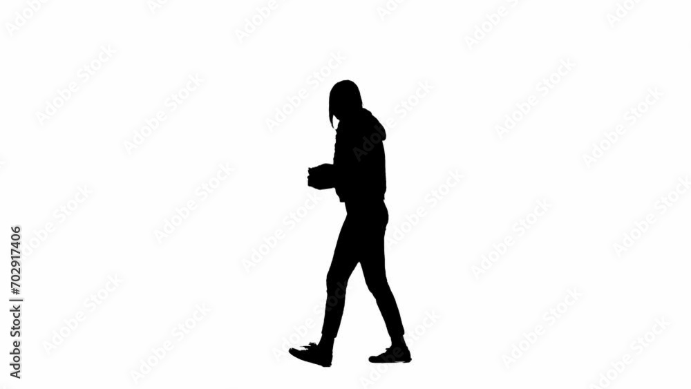 Black silhouette of a woman on a white isolated background. A young ...