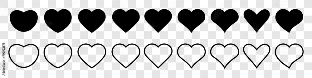 Black Heart icon.Line heart shape.Simple heart icon.Vector set of love ...