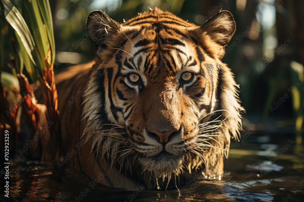 Amazing tiger in the nature habitat. Tiger pose during the golden light ...