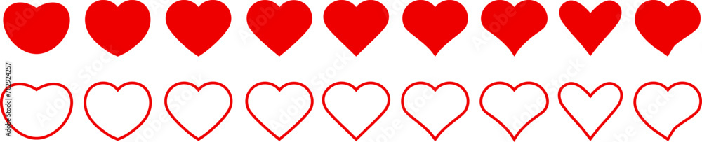 Red Heart icon. Line heart shape. Simple heart icon. Vector set of love ...