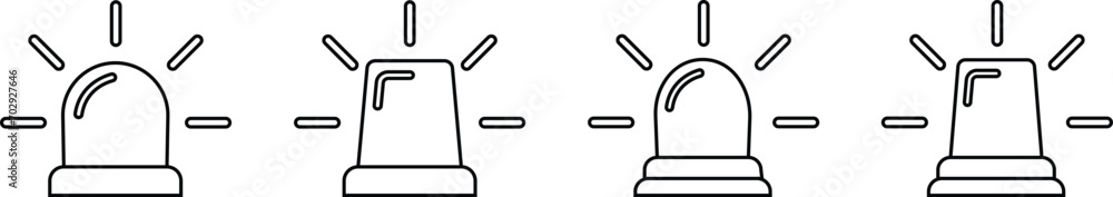 Black emergency flashers Siren icon set in line style. Ambulance ...