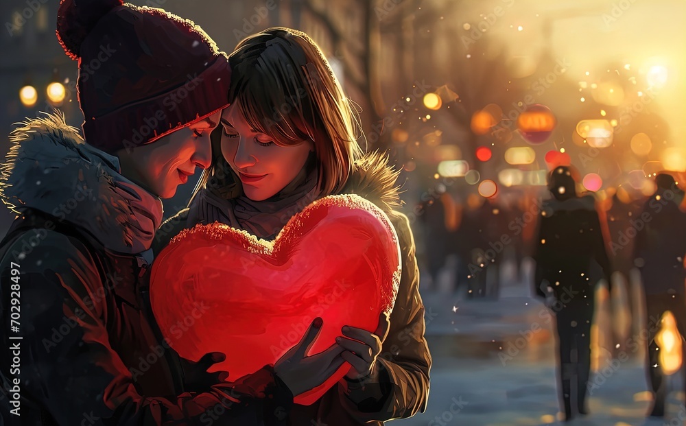 Love in hyper-real! Man and girlfriend hold a massive heart in ...