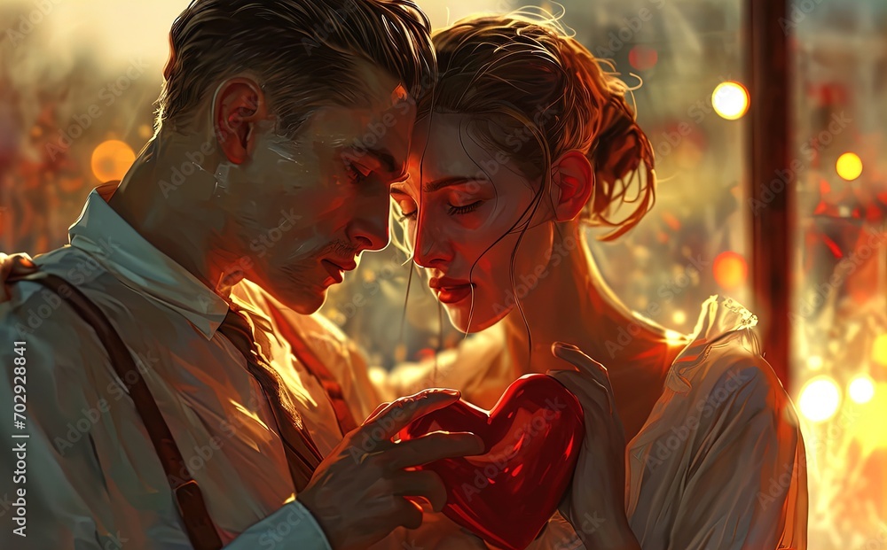 Love in hyper-real! Man and girlfriend hold a massive heart in ...