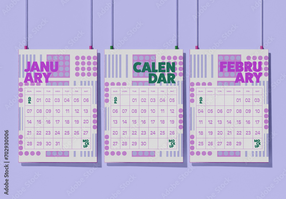 Wall Calendar Set for Year Mockup Stock Template | Adobe Stock